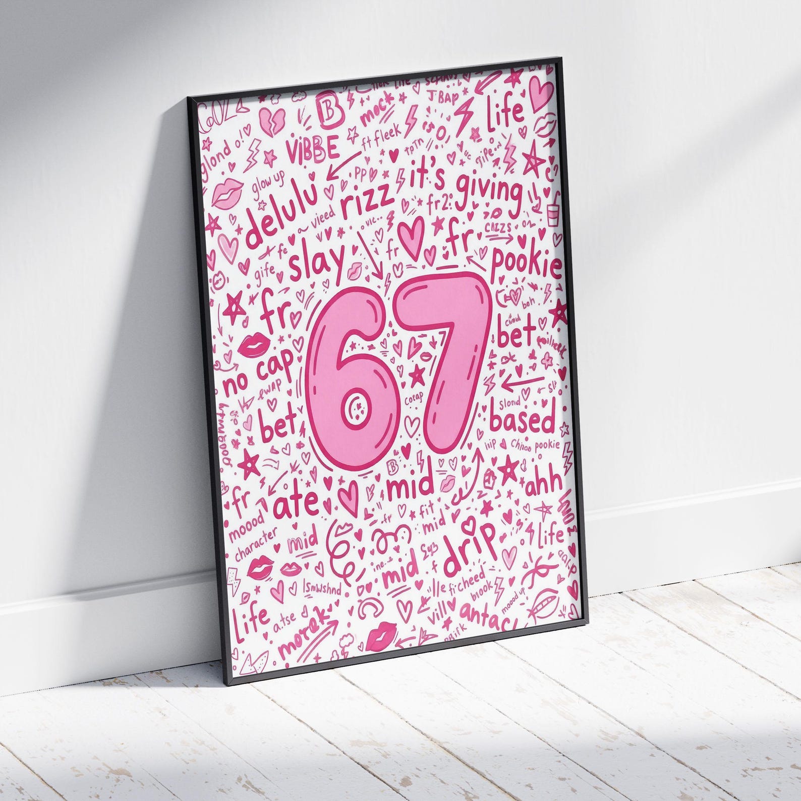 67 Slang Gen Alpha Wall Art Poster Delulu Rizz Slay Mid Ate Funny Pink ...