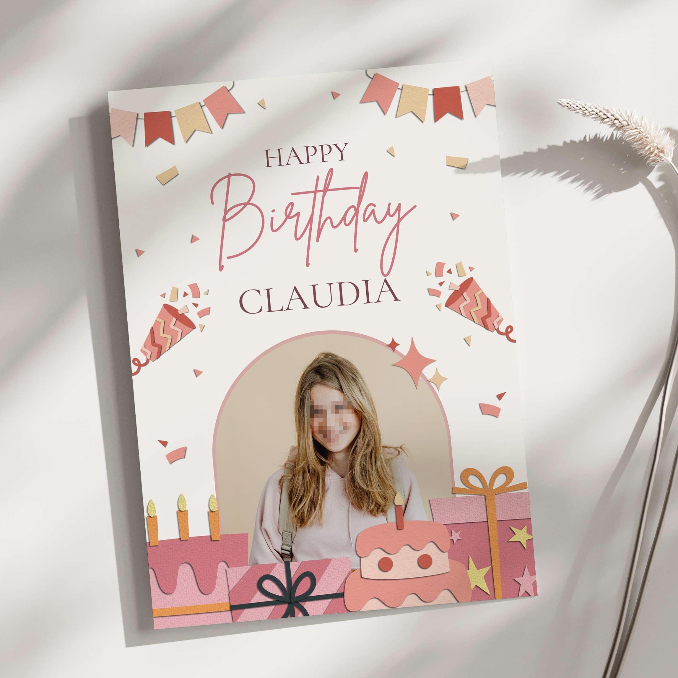 Editable Photo Birthday Card Template: Printable Personalized ...