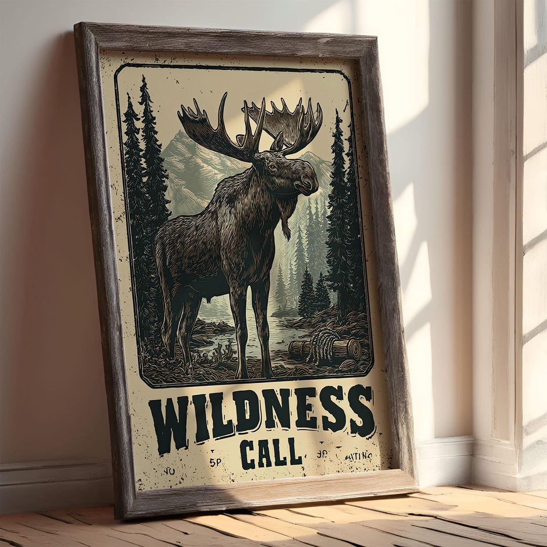 Wildness Call Huge Moose Wall Art - Rustic Adventure Poster for Cabin ...