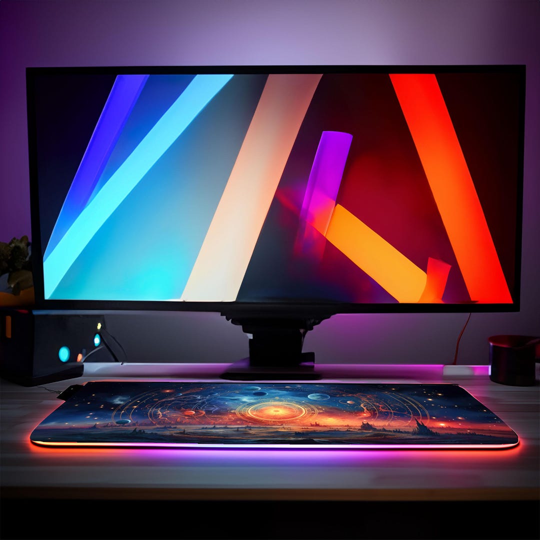 Celestial Gaming Pad LED RGB Desk Mat Lighting Large Galaxy Desk Mat ...