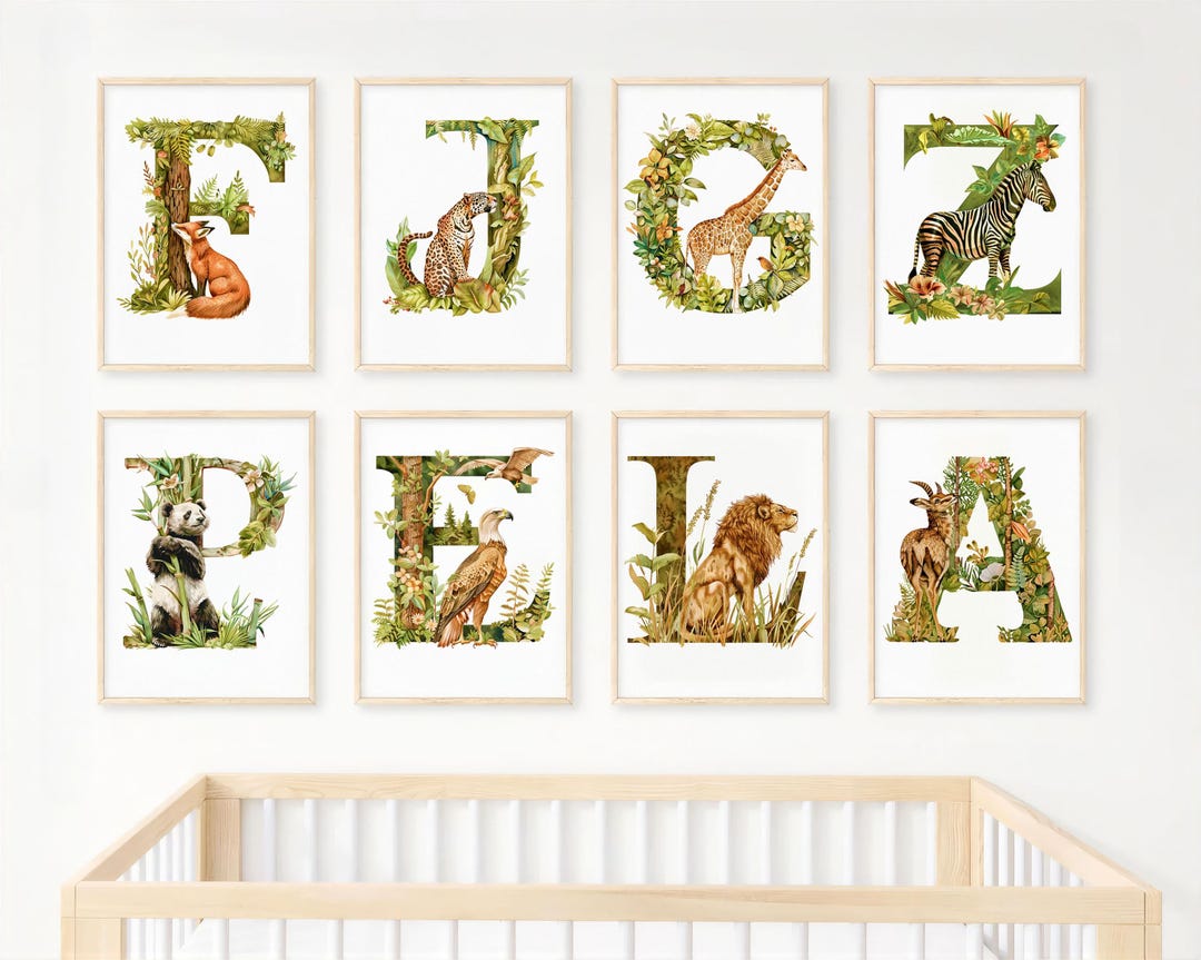 Personalized Animal Alphabet Poster A-Z Letter Wall Art Watercolor ...