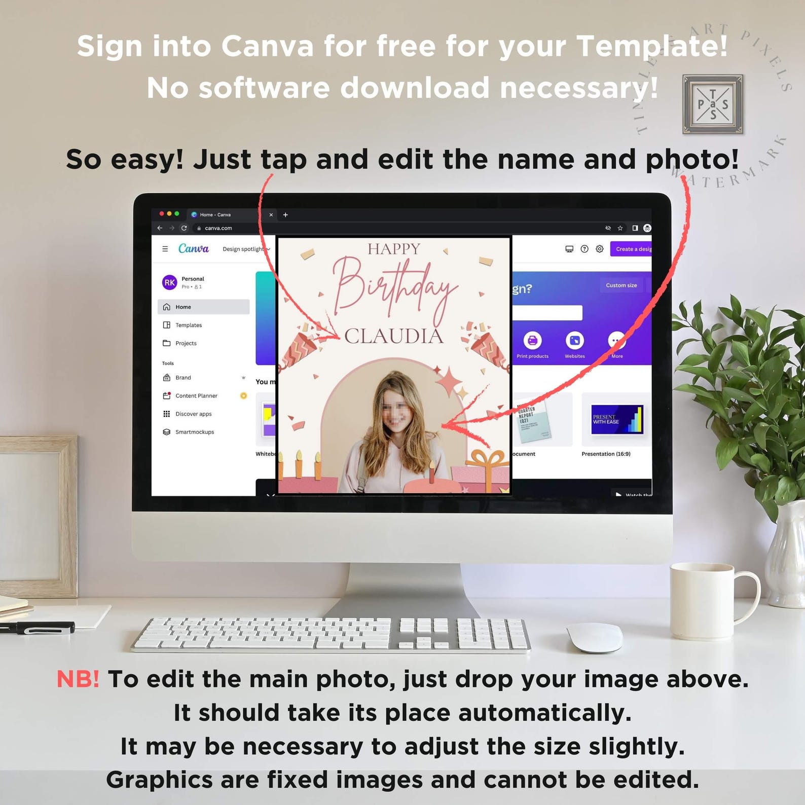 Editable Photo Birthday Card Template: Printable Personalized ...
