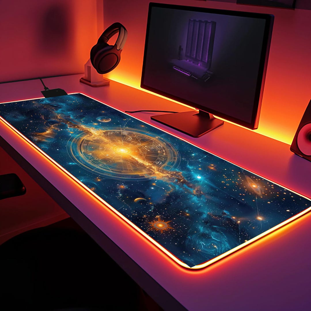 Celestial Gaming Pad, LED RGB Desk Mat, Lighting Large Galaxy Desk Mat ...