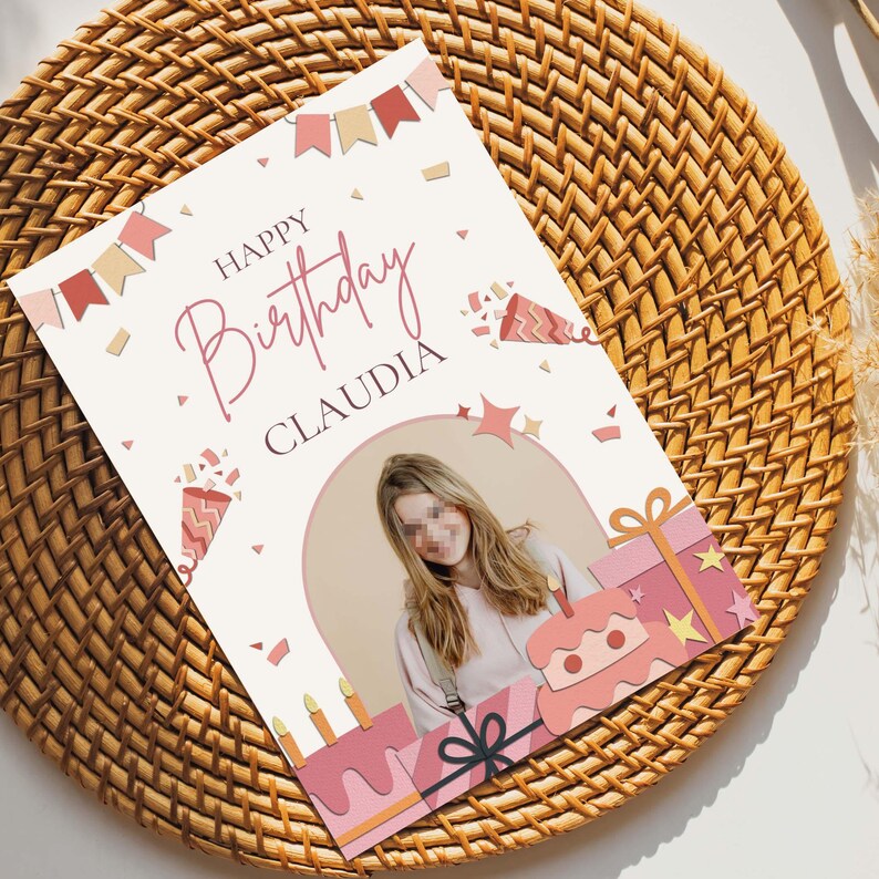 Editable Photo Birthday Card Template: Printable Personalized ...