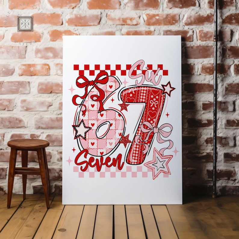 6 7, Six Seven Poster - Gen Alpha Pink Red Number Wall Art for School ...
