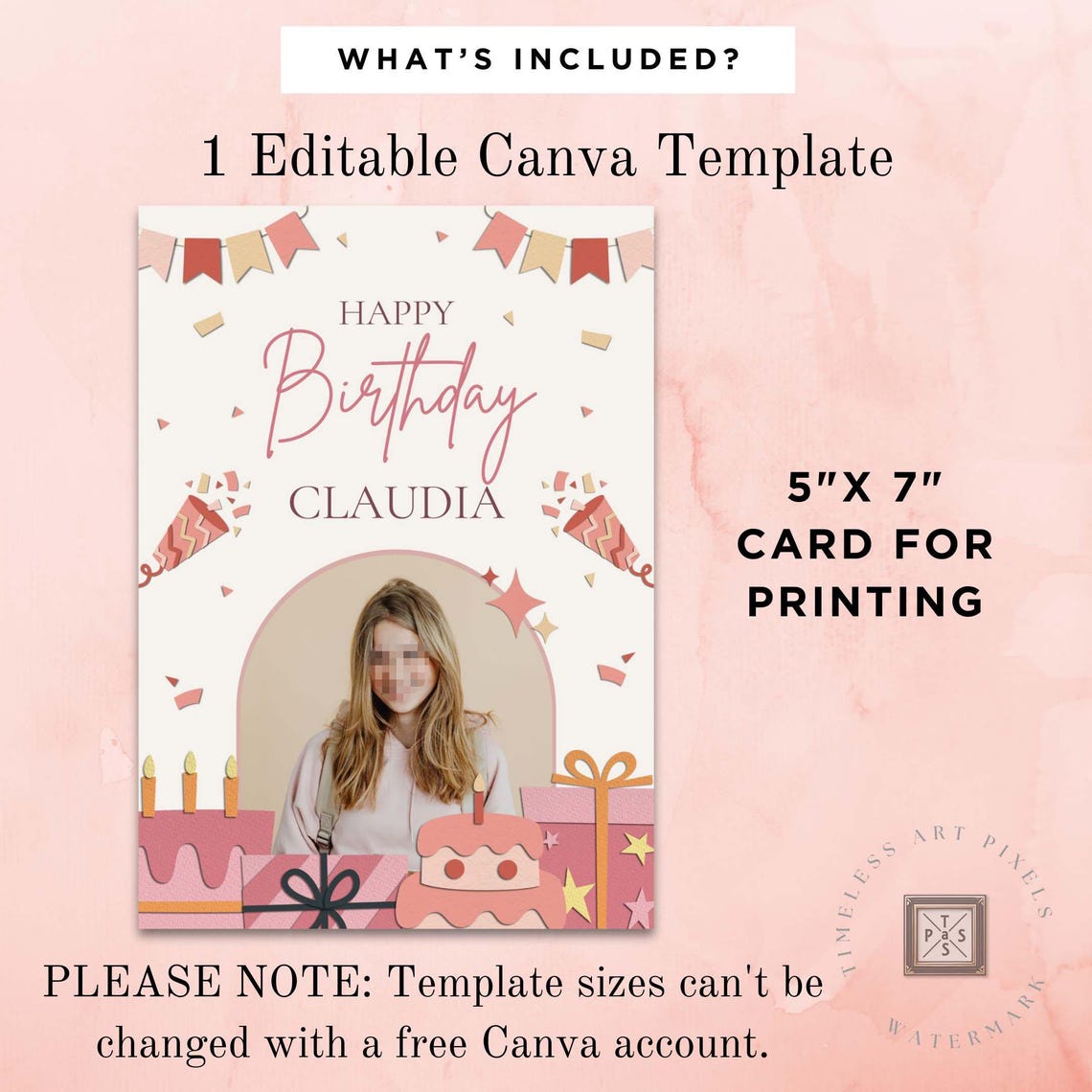 Editable Photo Birthday Card Template: Printable Personalized ...