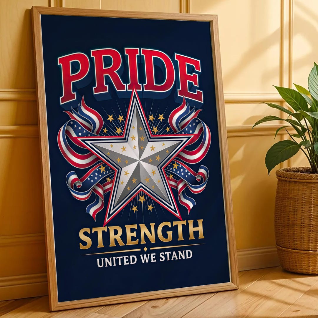 Pride Strength Poster, Patriotic Art, United We Stand, USA Flag Decor ...