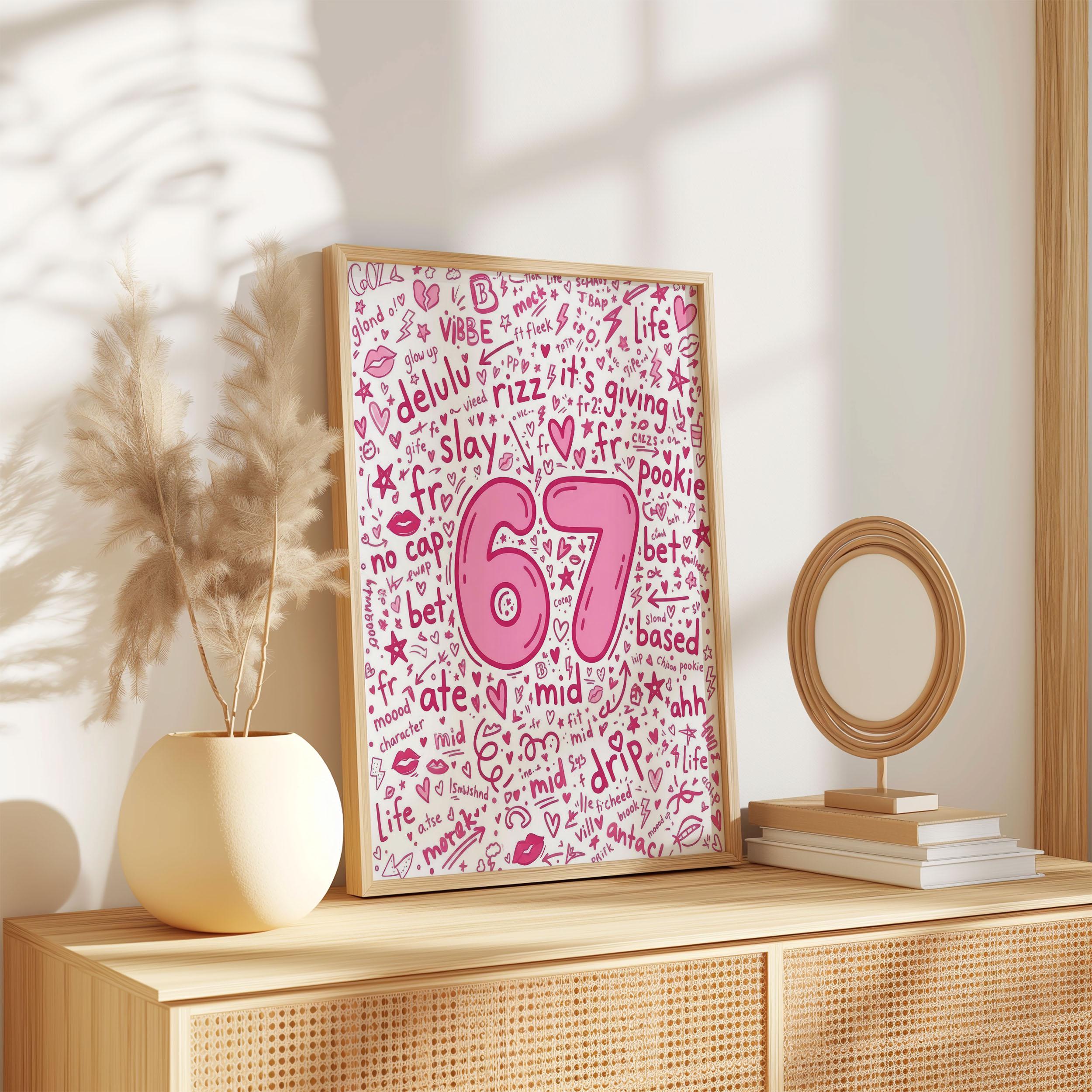 67 Slang Gen Alpha Wall Art Poster Delulu Rizz Slay Mid Ate Funny Pink ...