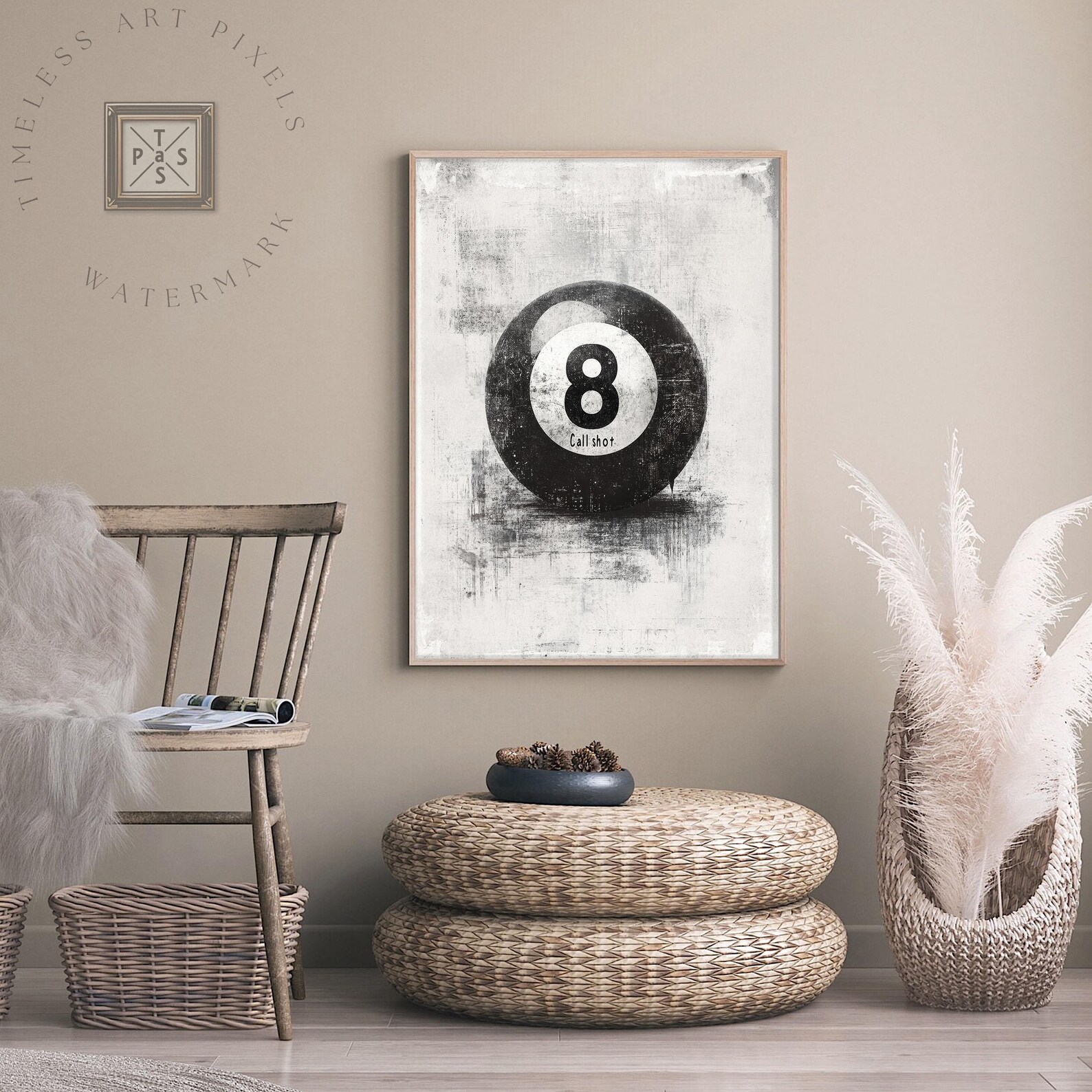Billiard Wall Art Retro 8 Ball Pool Ball Print Game Room Poster Man ...