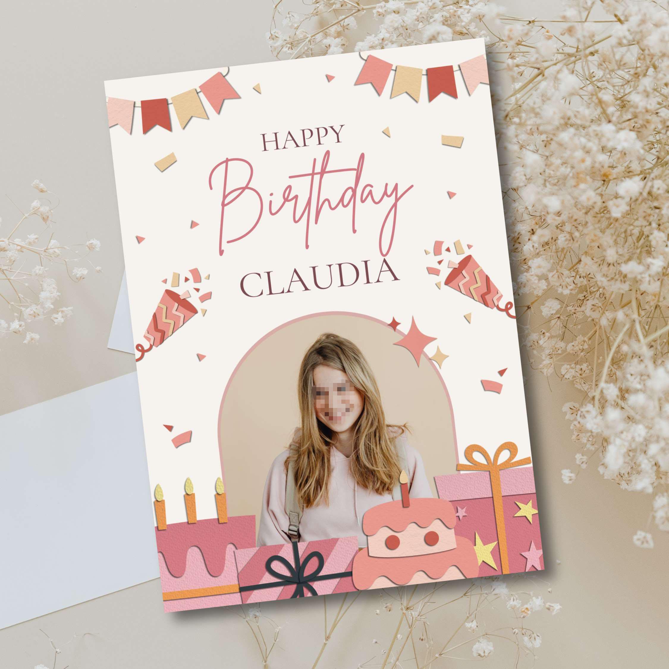 Editable Photo Birthday Card Template: Printable Personalized ...