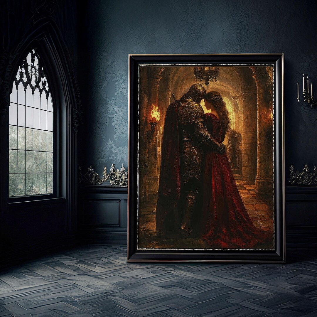 Castlecore Knight and Lady in Red Dress Romantic Medieval Fantasy Dance ...