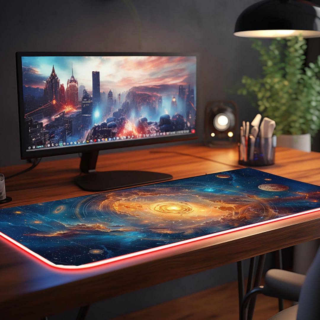Celestial Gaming Pad, LED RGB Desk Mat, Lighting Large Galaxy Desk Mat ...