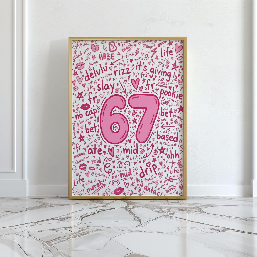 67 Slang Gen Alpha Wall Art Poster Delulu Rizz Slay Mid Ate Funny Pink ...