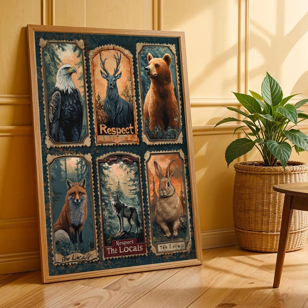 Respect the Locals Wildlife Print Poster With Bear Wolf Fox Eagles and ...