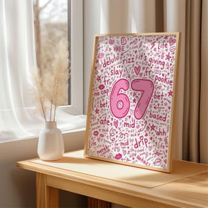 67 Slang Gen Alpha Wall Art Poster Delulu Rizz Slay Mid Ate Funny Pink ...