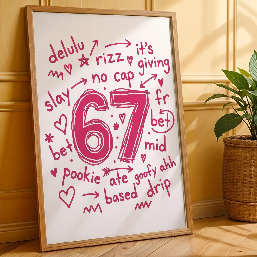 67 Slang Gen Alpha Wall Art Poster Delulu Rizz Slay Mid Ate Funny Pink ...