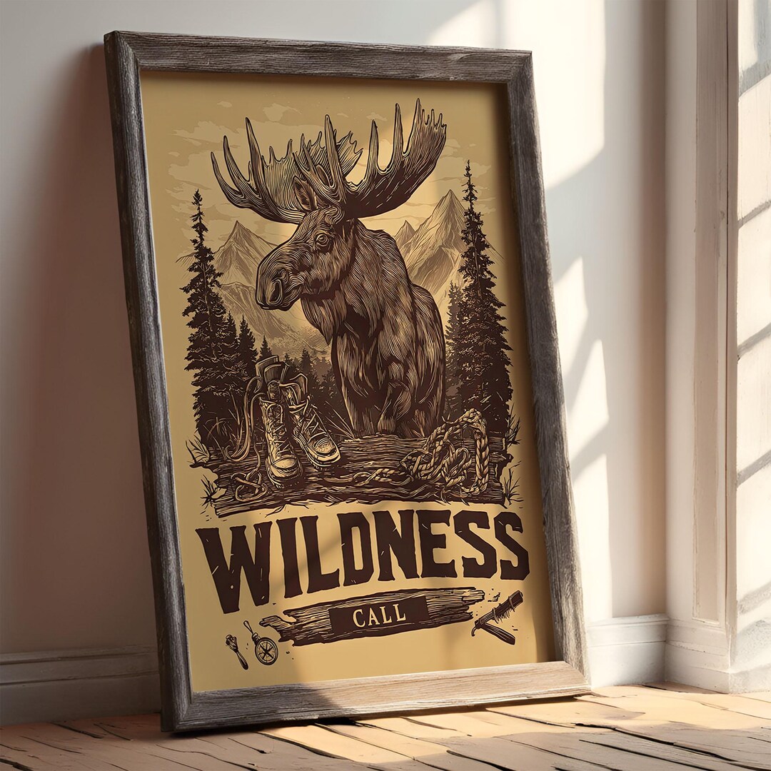 Wildness Call Huge Moose Wall Art - Rustic Adventure Poster for Cabin ...
