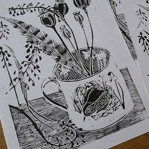 Still Life With Wren Mug ,grape Hyacinths and Poppy Seed Heads - Etsy