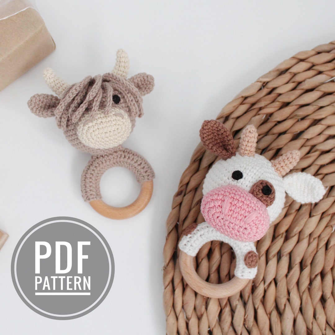 Cow Crochet Pattern Highland Cow Pattern Teething Baby Rattle Amigurumi ...