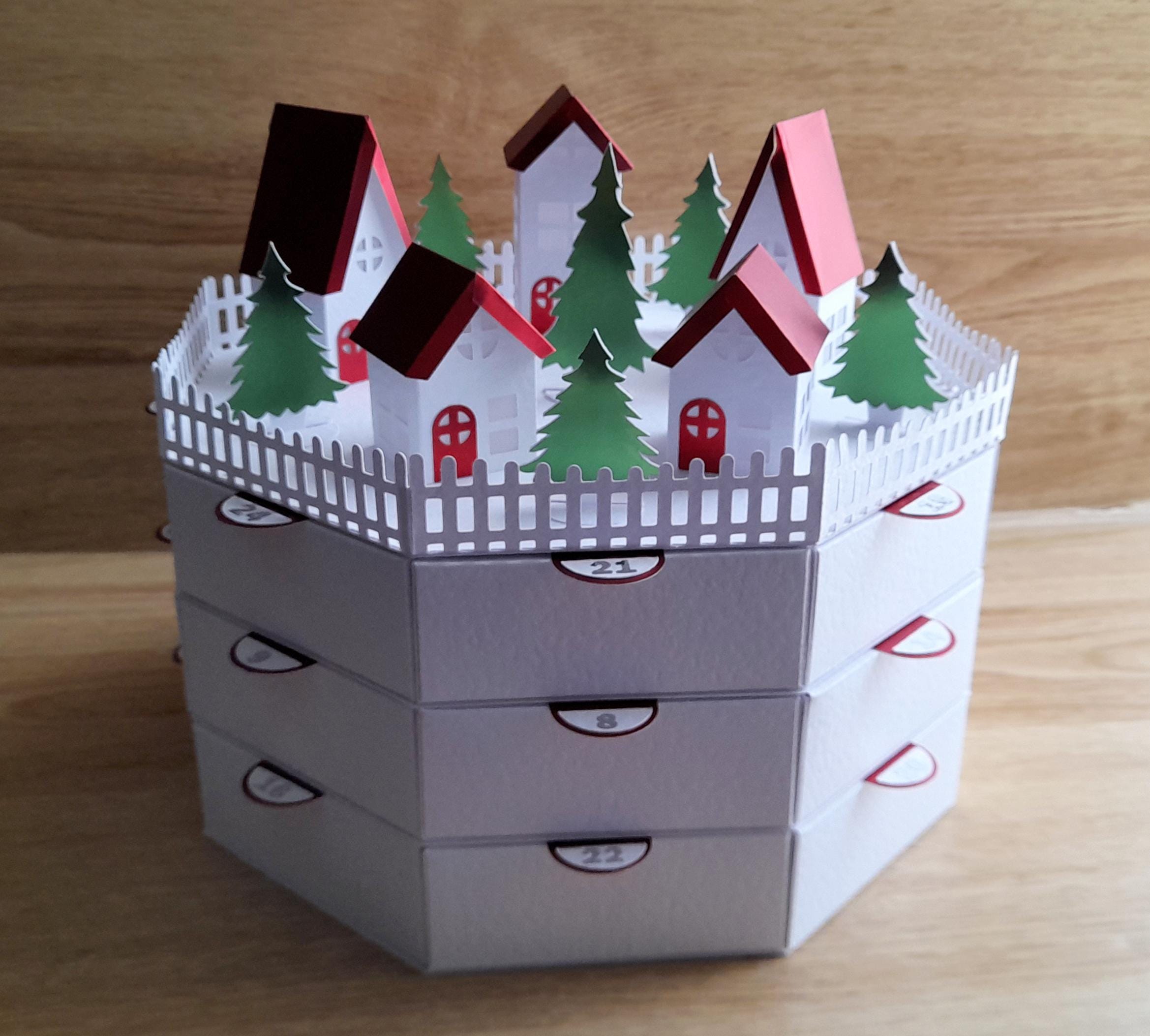 Printable Advent Calendar With 24 Drawers & Christmas Village in PDF ...
