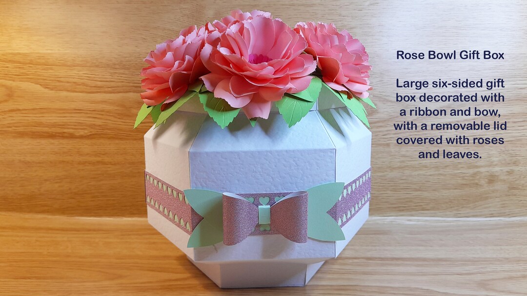 SVG File Bundle to Cut a Rose Bowl Gift Box With Roses, Large Gift Box ...