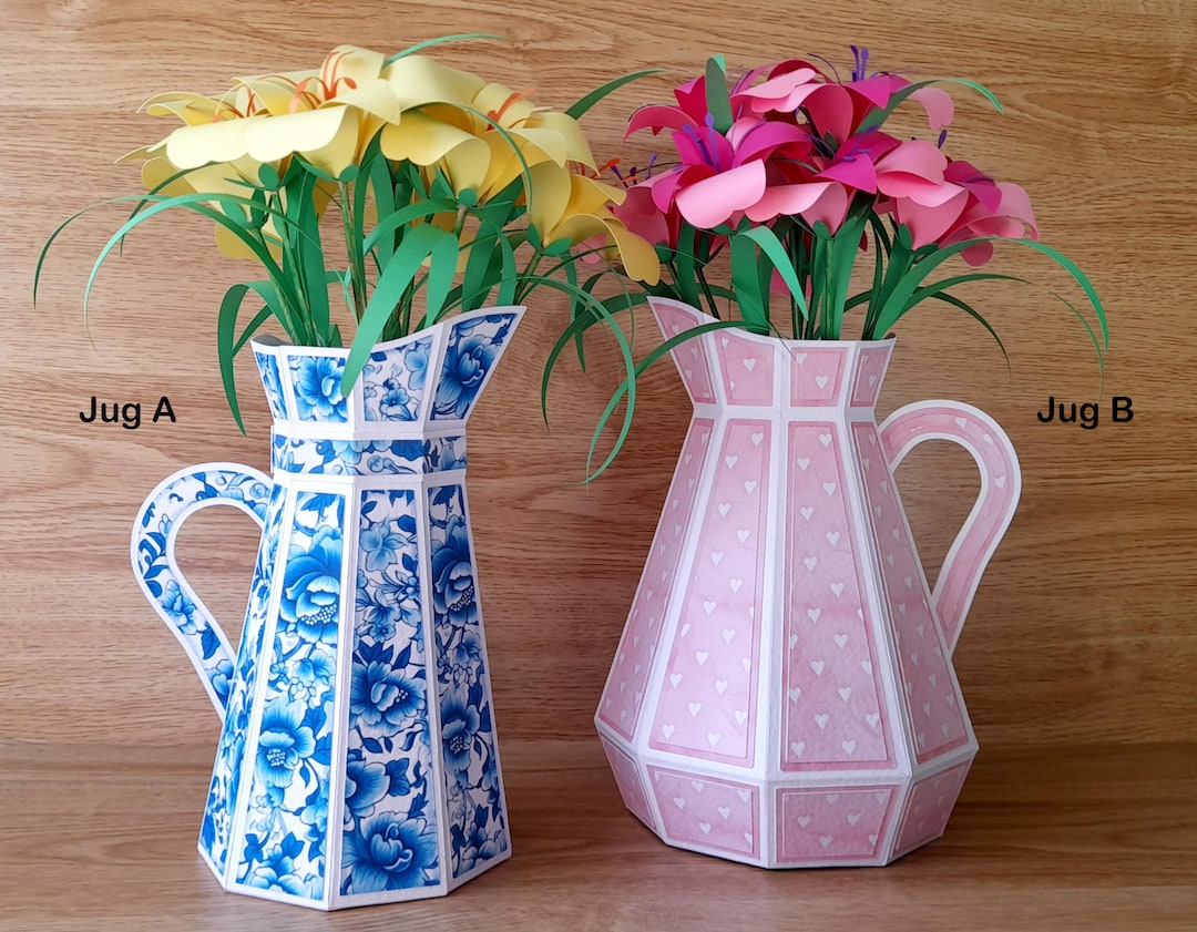 Paper Jug Vase With Flowers, Pitcher Vase Template, Flower Svg, Bouquet ...