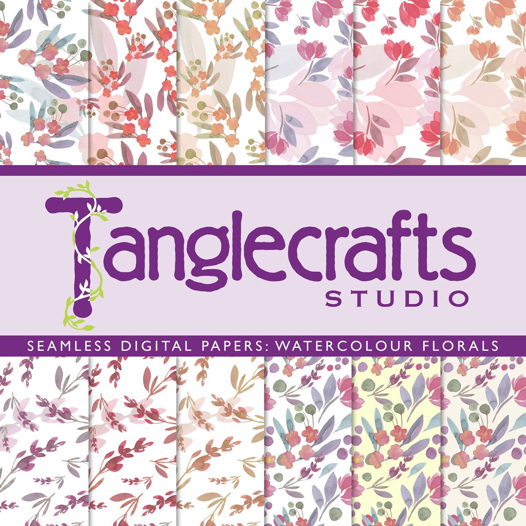 Digital Papers, Floral Watercolours, 12" X 12" @ 300dpi, 12 Variations ...