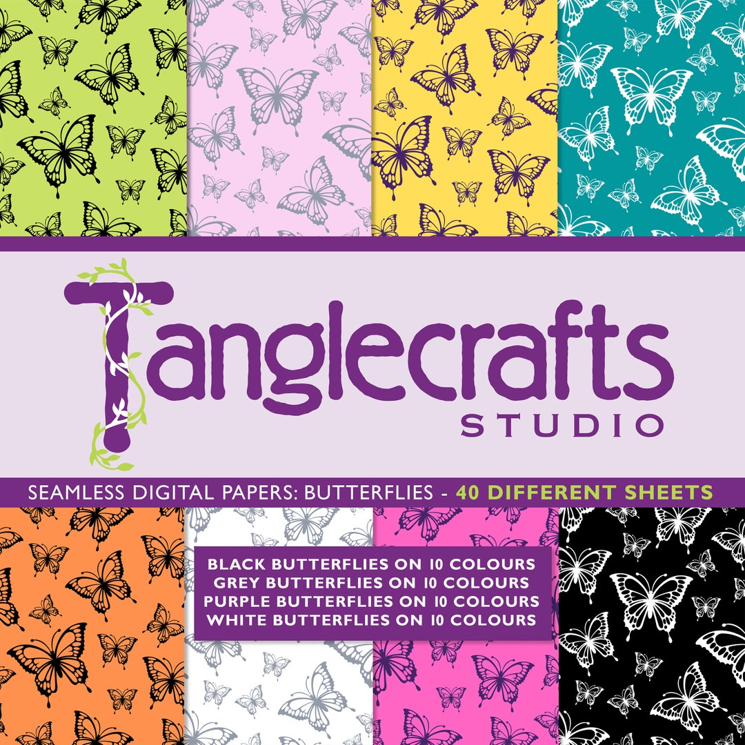Butterfly Digital Paper | Seamless Pattern, Black/purple/grey (digital ...