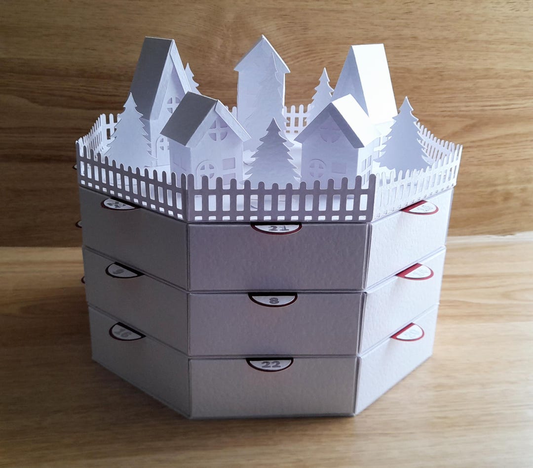Printable Advent Calendar With 24 Drawers & Christmas Village in PDF ...