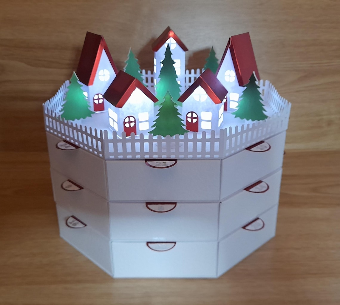 Printable Advent Calendar With 24 Drawers & Christmas Village in PDF ...