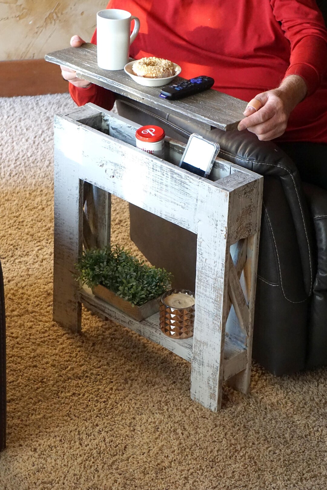 Open Top With Storage Space Farmhouse Distressed End Side Table X Legs ...