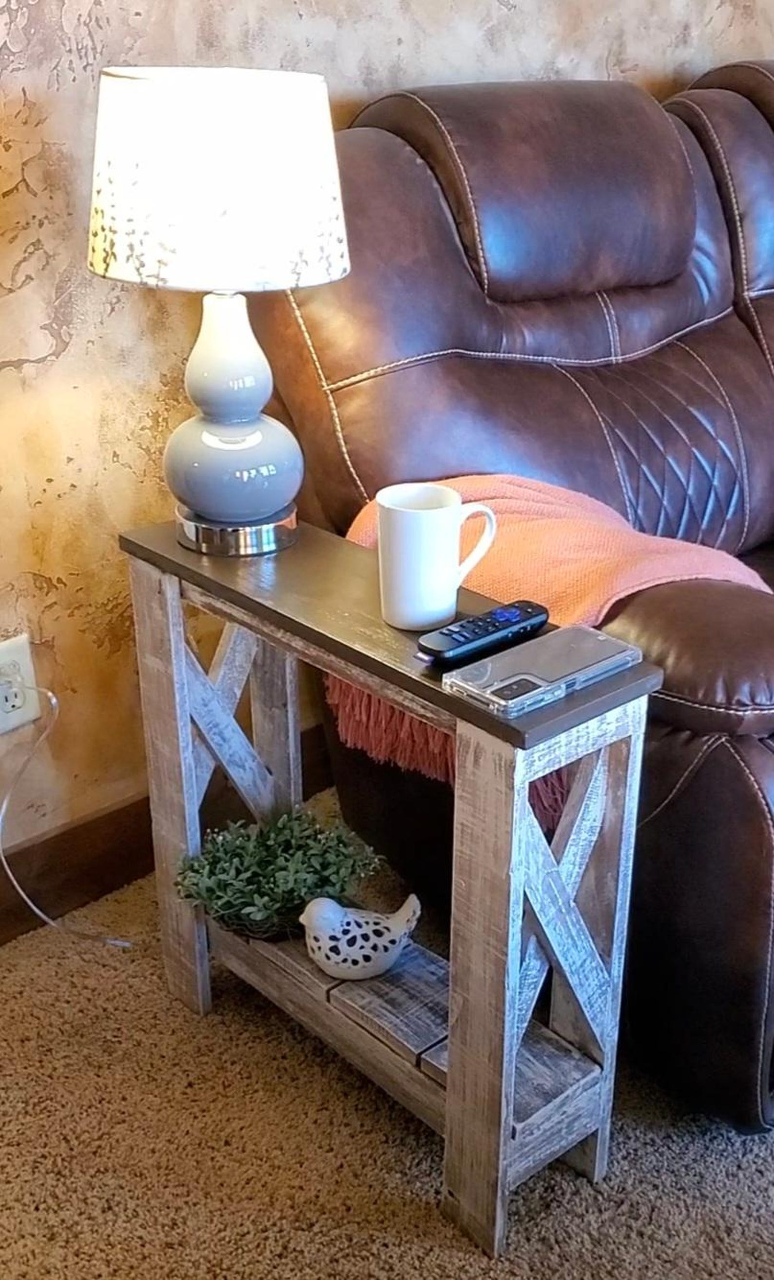 7 Inches Narrow X Legs End Side Table Nightstand Farmhouse Distressed ...