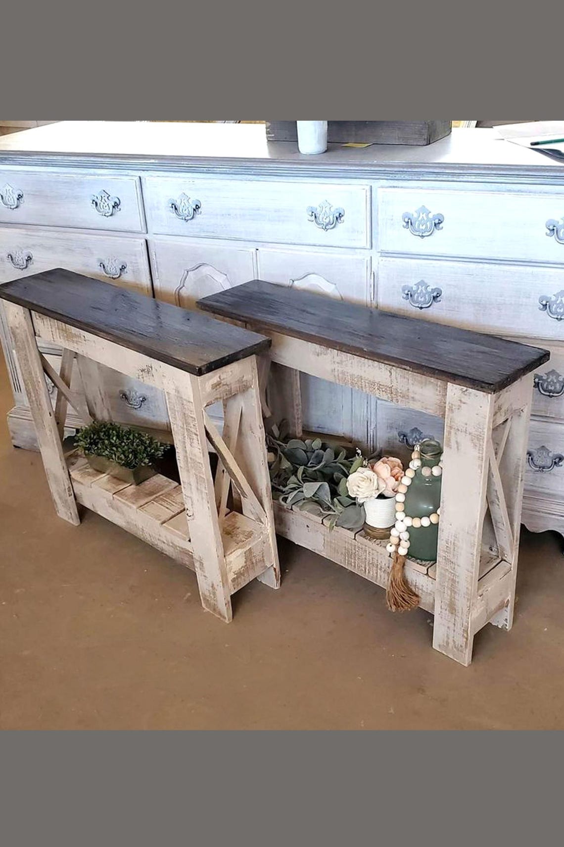 Single X Legs Farmhouse Distressed End Side Table Combo 5.5 Inches ...