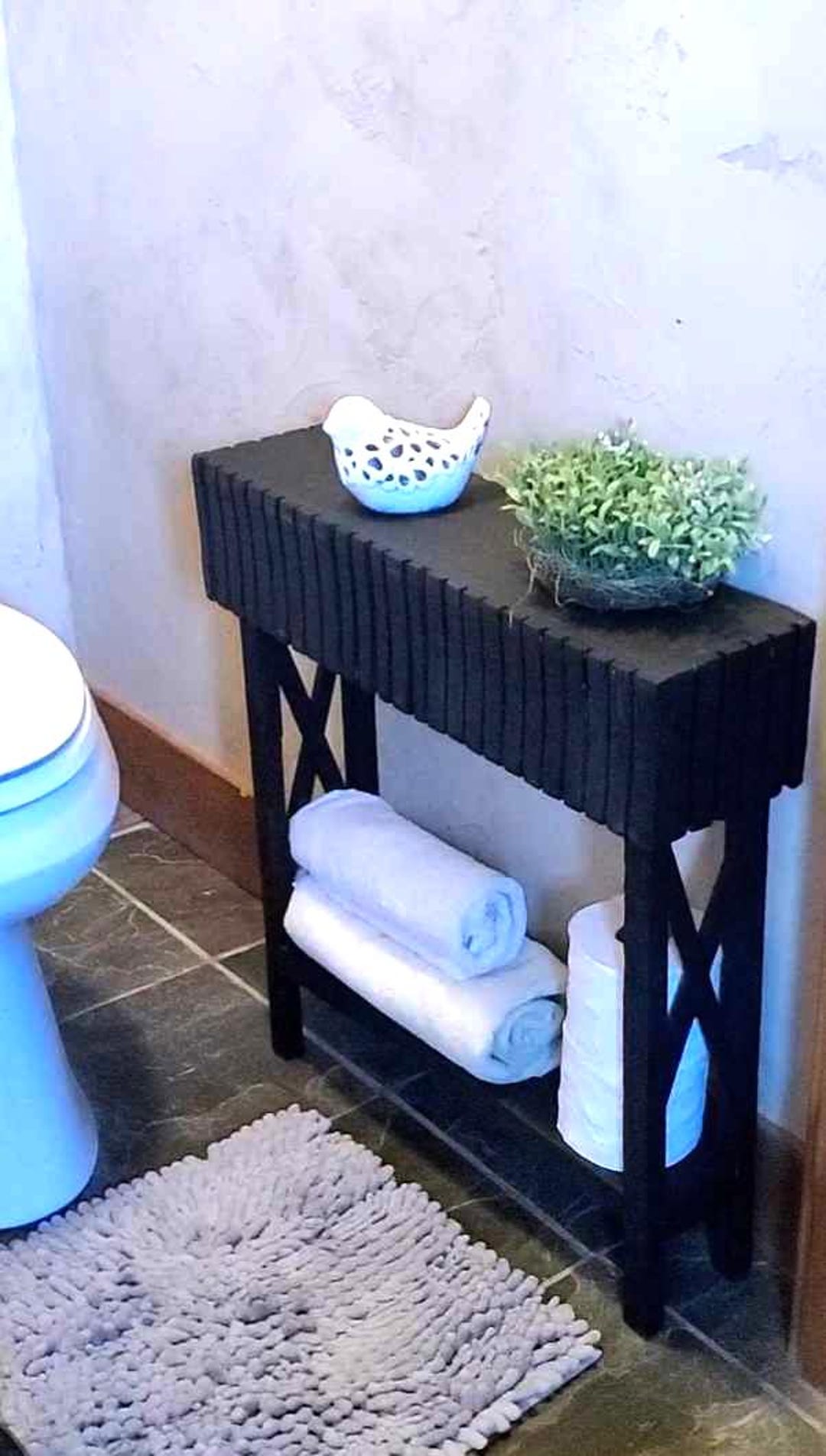 Mid-century Style Narrow End Side Table/bathroom Shelf Towels Toilet ...
