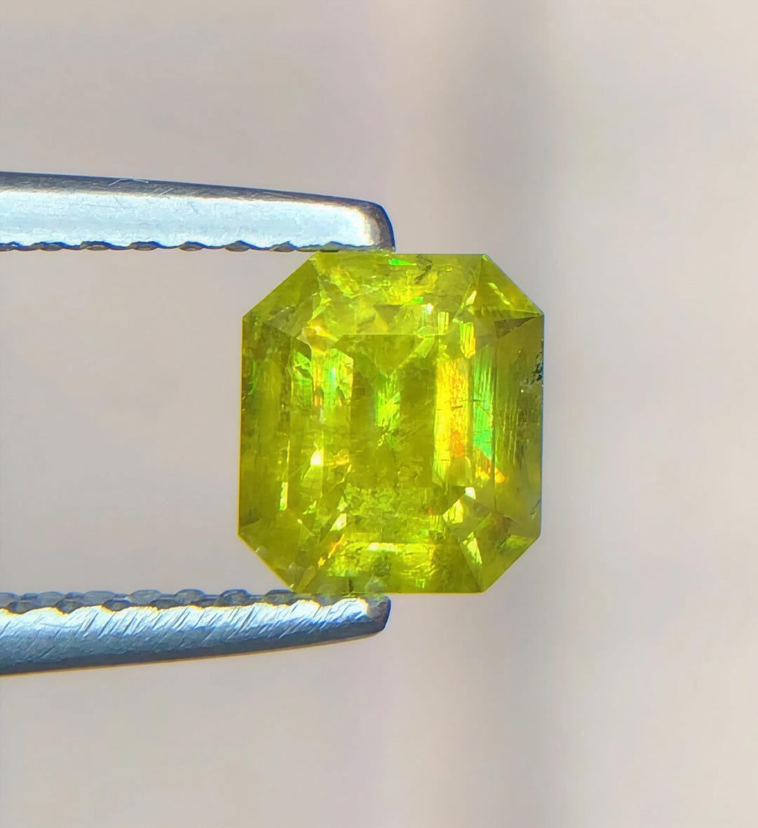 Yellow Titanite Sphene Gemstone: 1.44 CRT Precision Emerald Cut ...