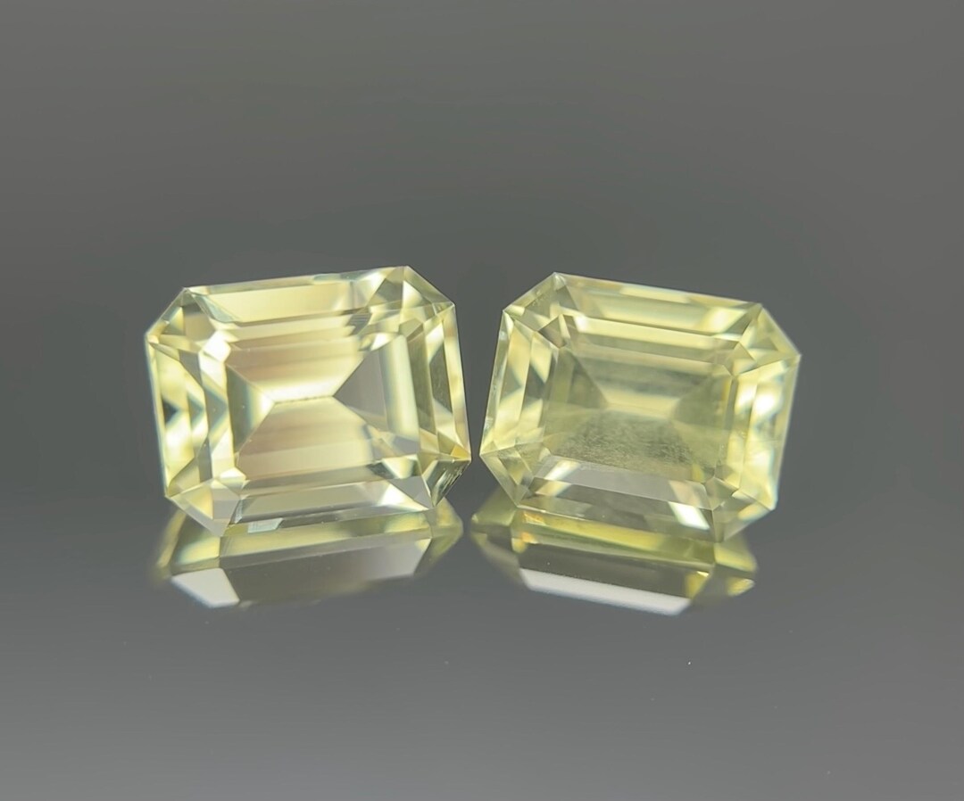 Yellow Heliodor Pair 7.40 Ct Emerald Cut Beautiful Natural Yellow ...