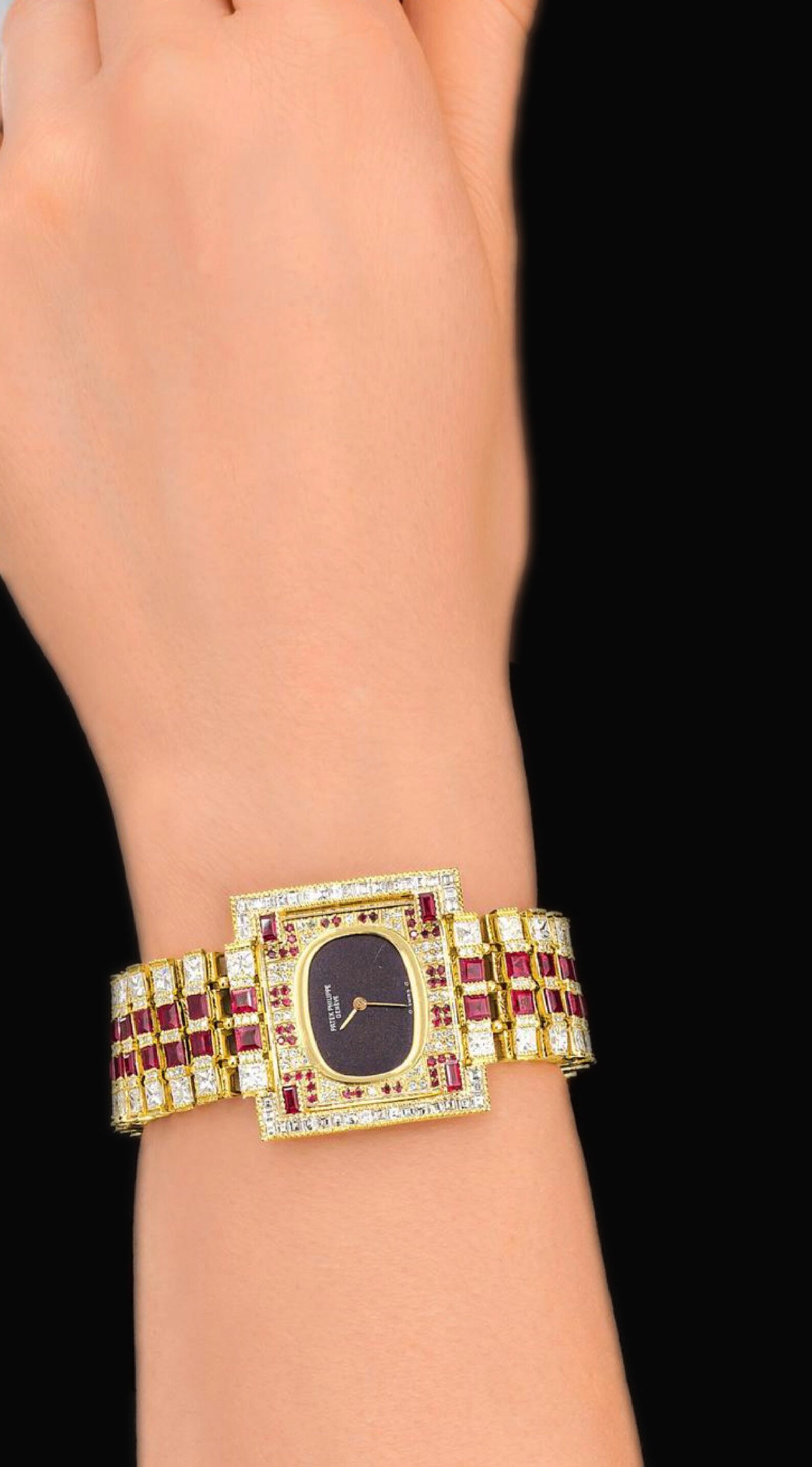 Patek Philippe Geneve Watch 18K Yellow Gold W/diamonds & Rubies Ref ...