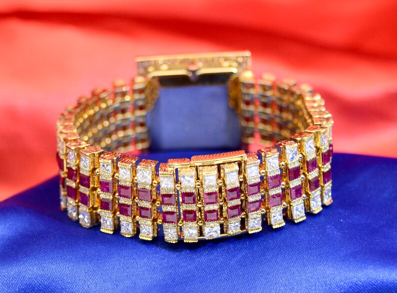 Patek Philippe Geneve Watch 18K Yellow Gold W/diamonds & Rubies Ref ...