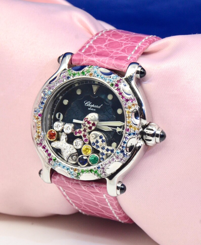 Chopard Happy Sport Stainless Steel Watch W/diamonds,rubies,sapphires ...