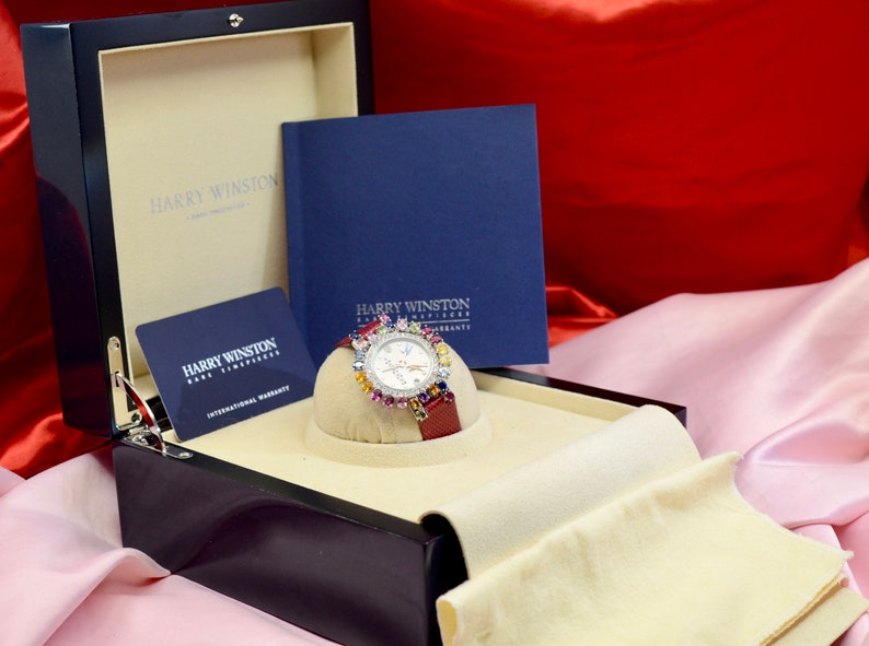 Ladies Harry Winston Platinum Watch W/diamonds,sapphires,rubies; Date ...