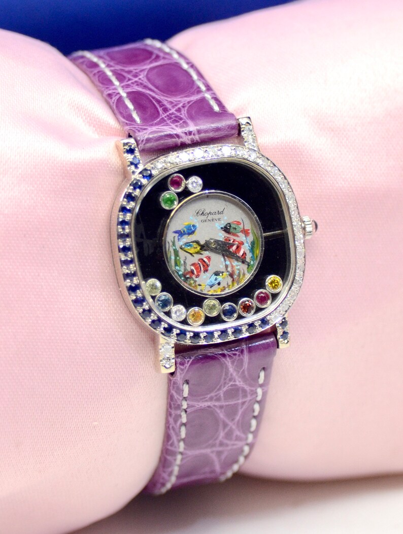 Chopard Happy Diamonds 18K White Gold Watch W/diamonds,sapphires,rubies ...