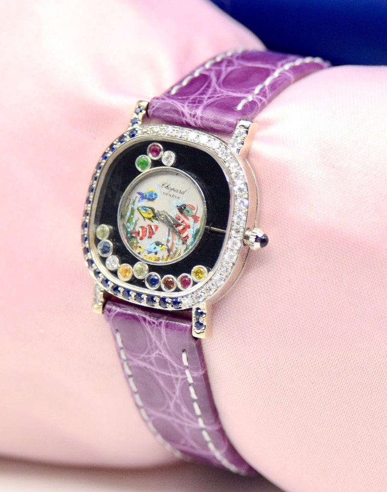 Chopard Happy Diamonds 18K White Gold Watch W/diamonds,sapphires,rubies ...