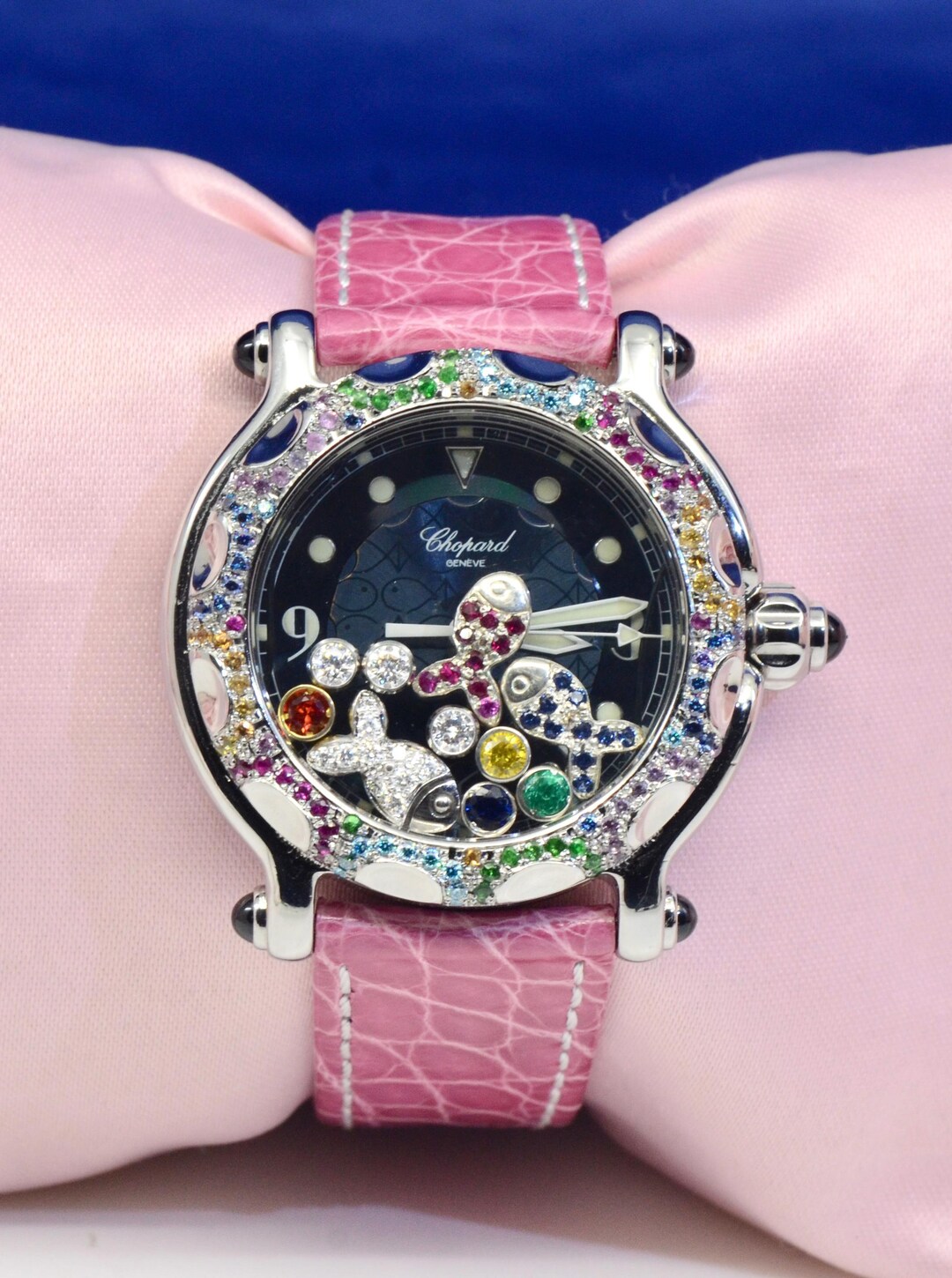 Chopard Happy Sport Stainless Steel Watch W/diamonds,rubies,sapphires ...