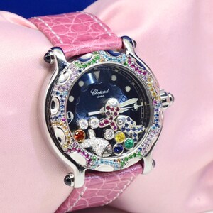 Chopard Happy Sport Stainless Steel Watch W/diamonds,rubies,sapphires ...