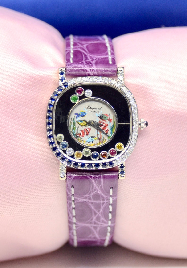 Chopard Happy Diamonds 18K White Gold Watch W/diamonds,sapphires,rubies ...