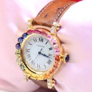 Cartier Diabolo 18K Yellow Gold Watch W/diamonds, Rubies, Sapphires Ref ...