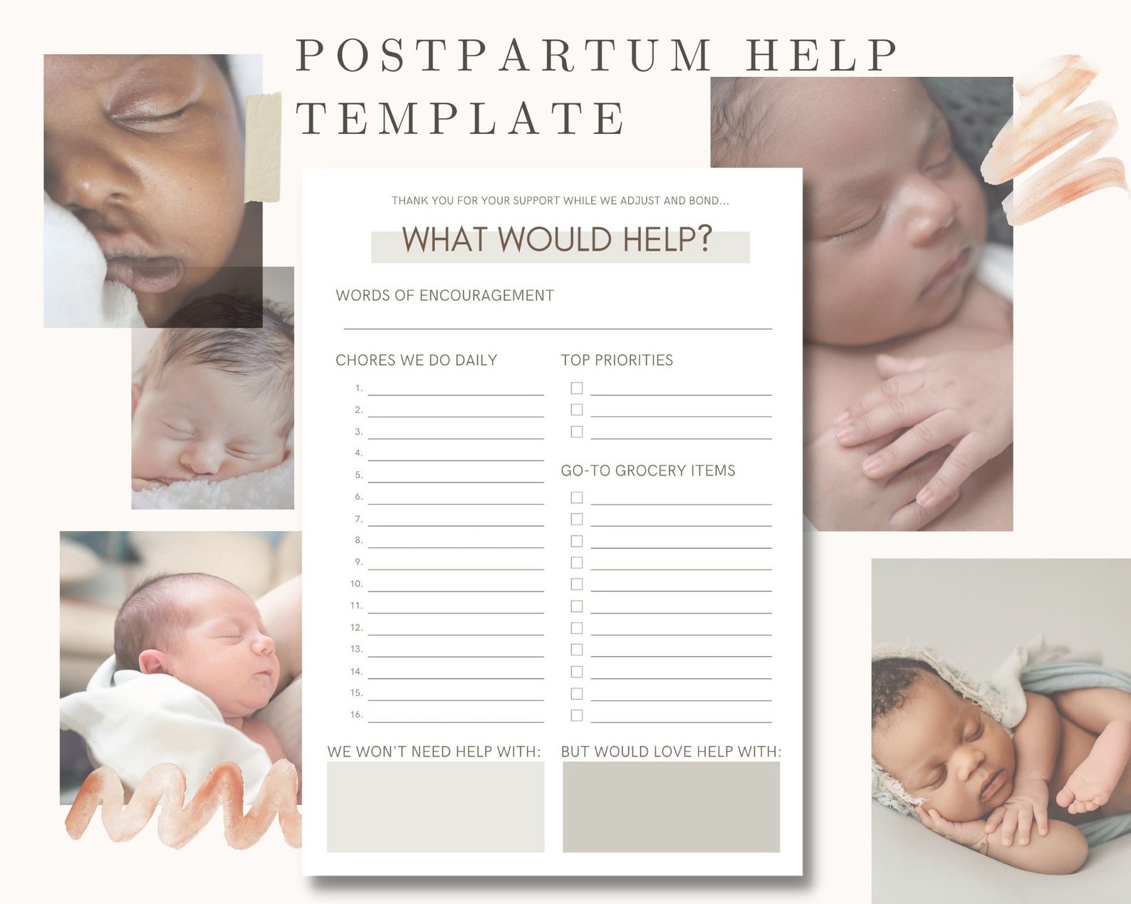 Postpartum Help Template, Postpartum Planning, Postpartum Doula, Birth ...