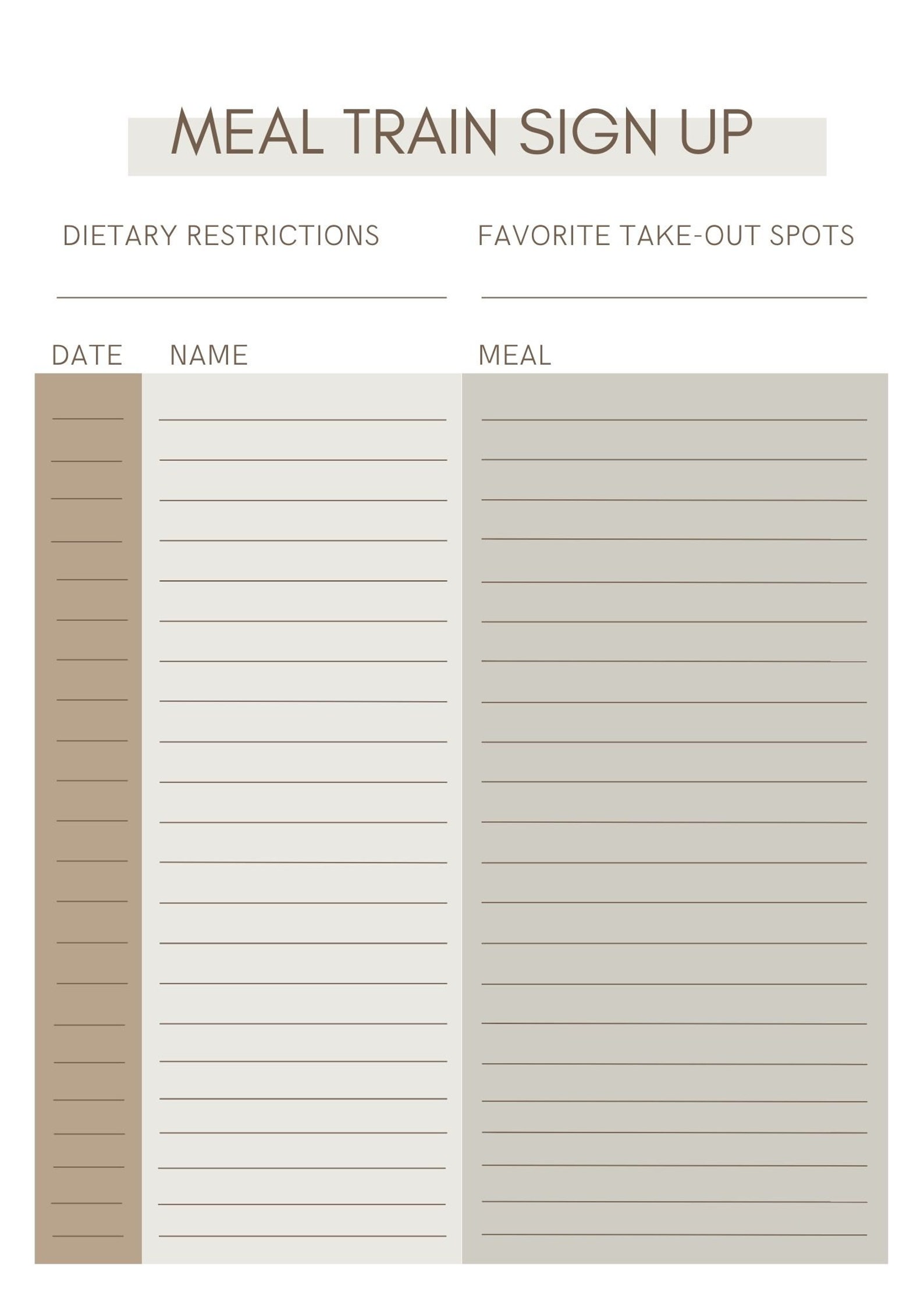 Meal Train Sign-up Template: Printable PDF, Editable Canva - Etsy