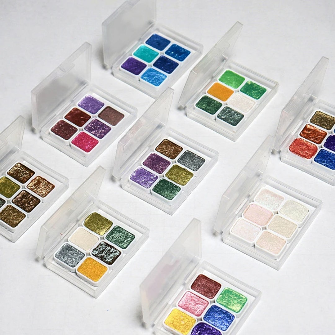Metallic & Glitter Watercolor Set, Set of 6 1/4 Pans - Mother of Pearl ...