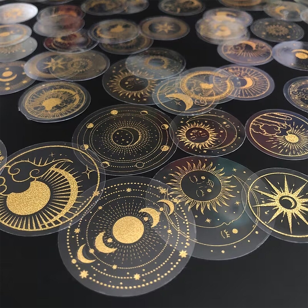 Transparente Holo Sticker – 70 Stück Gold & Laser-Silber | Mond Sonne ...